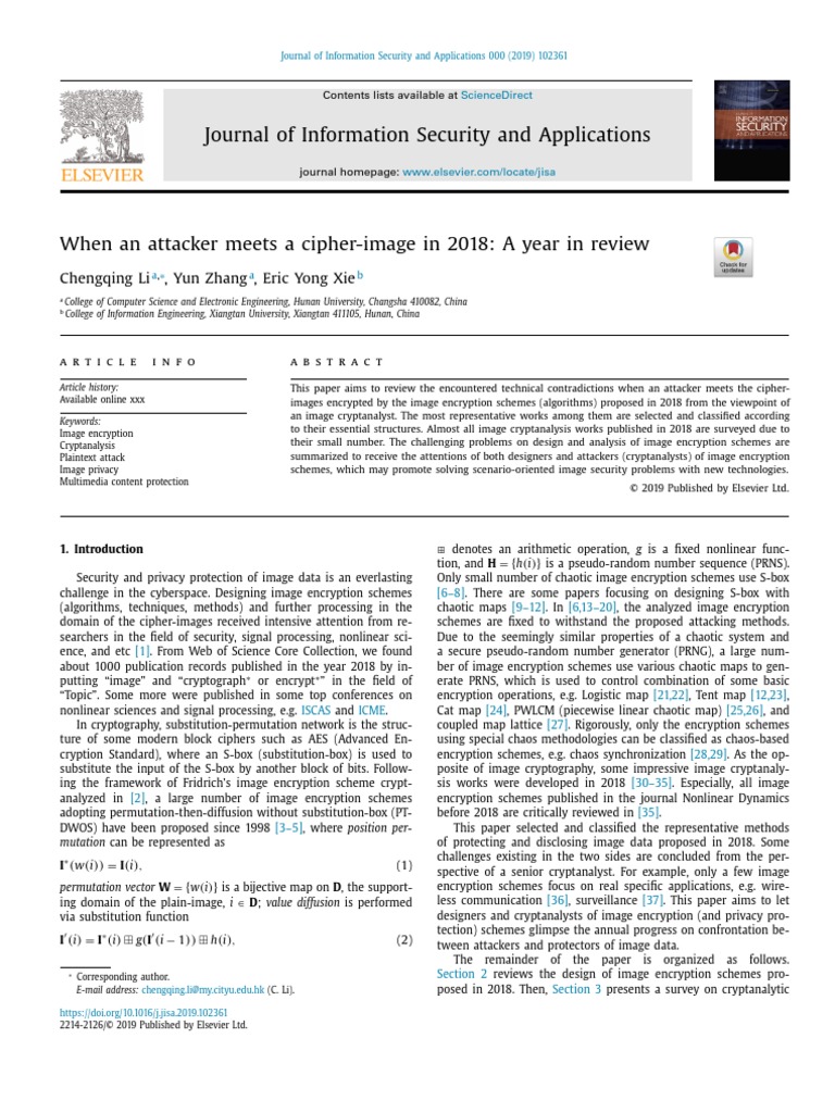 Journal of Information Security and Applications: Chengqing Li, Yun ...
