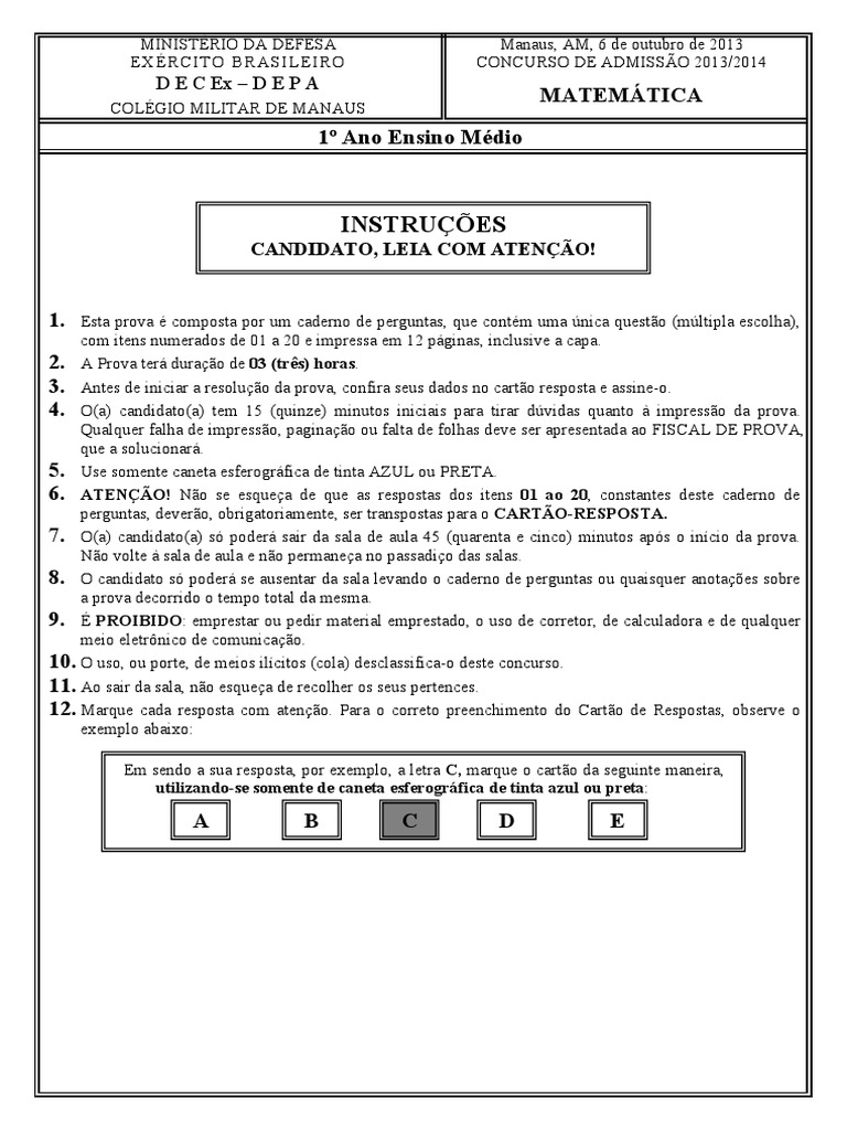 Prova MAT 1ºANO CA - CMM 2013 | PDF | Terra | Planetas