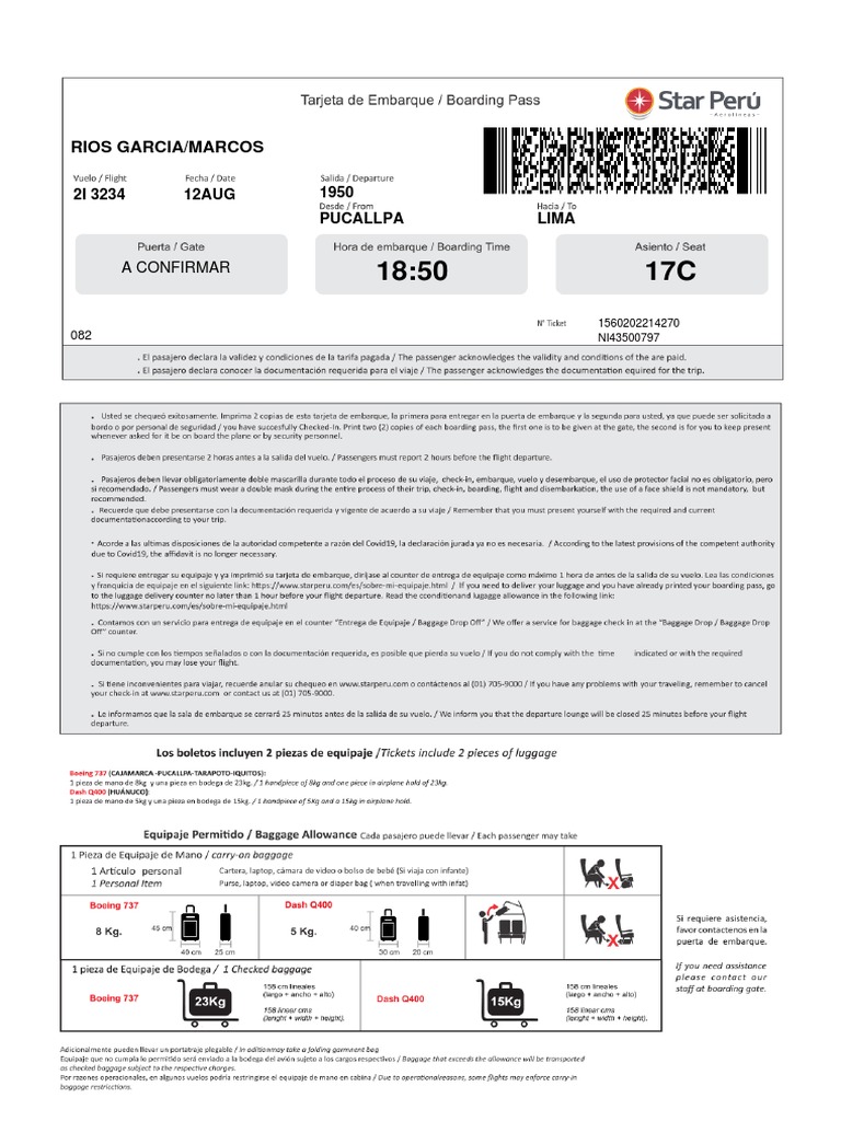Rios Garcia/Marcos: 2I 3234 1950 12AUG Pucallpa Lima | PDF