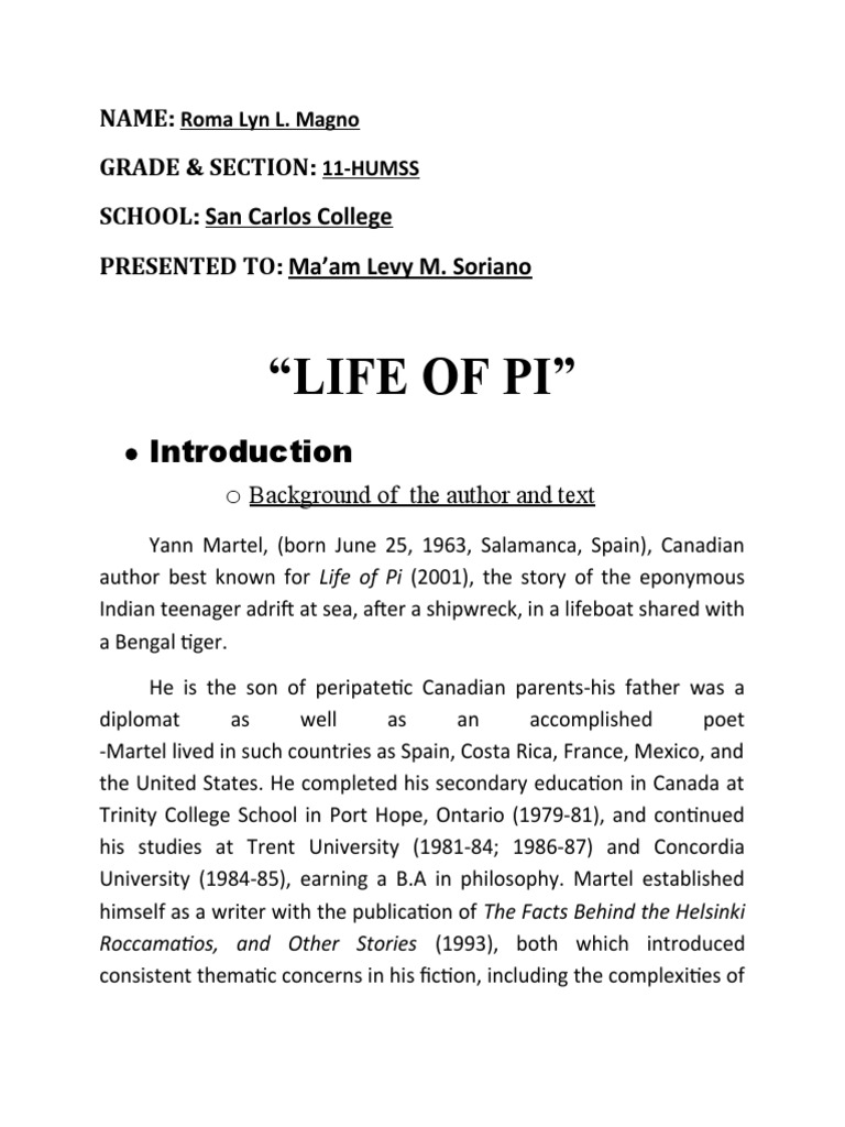 LIFE of PI - Critique Paper | PDF