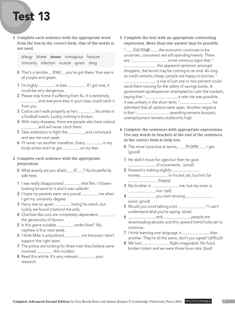 Test 13 Complete Advanced Second Edition By Guy Brook Hart And Simon Haines © Cambridge