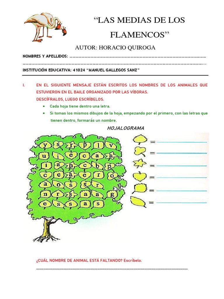 Ficha Comprensión Lectora Las Medias de Los Flamencos | PDF