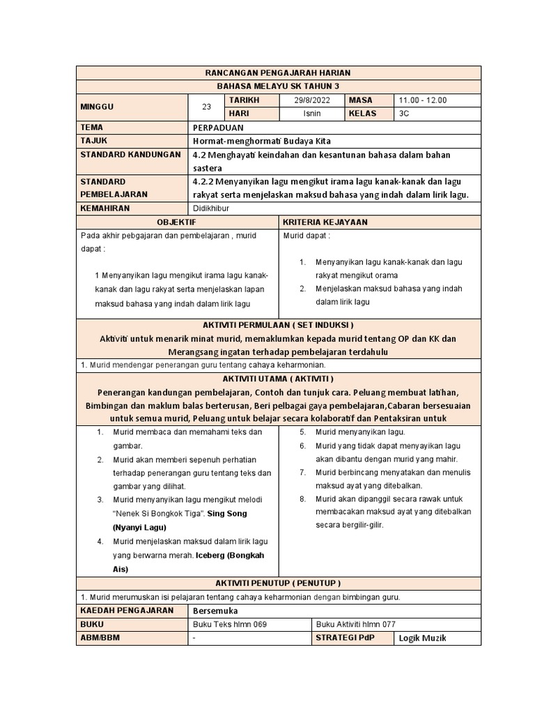 RPH BM 3C 29 Ogos | PDF