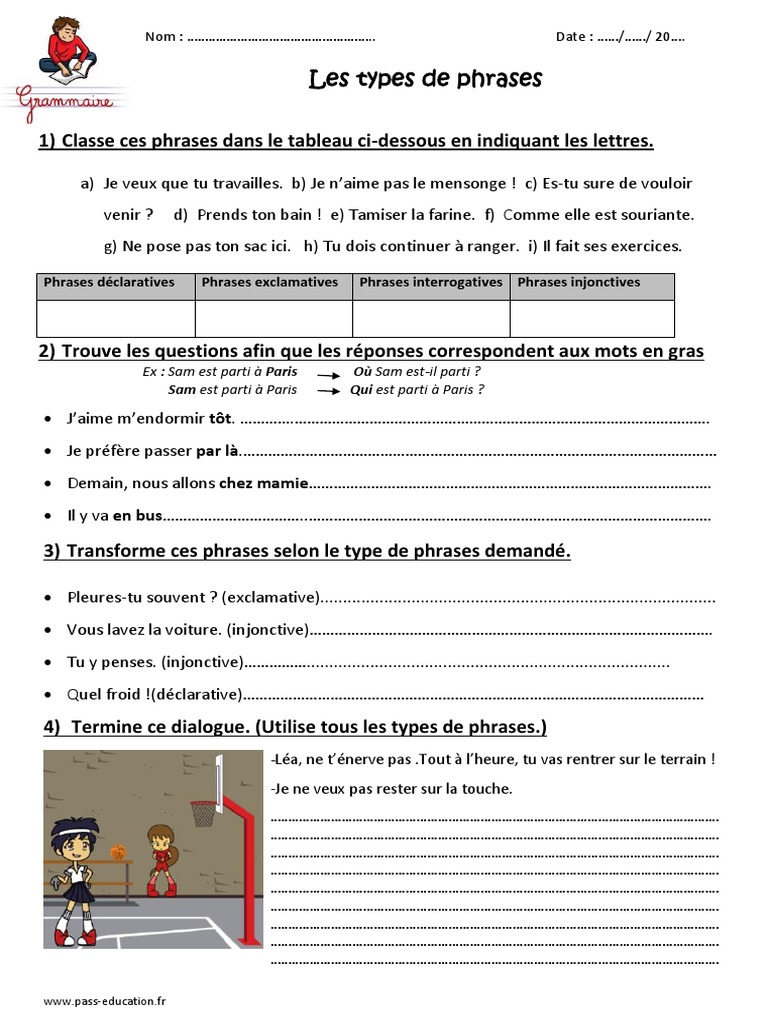 Exercices sur les types de phrases CM2 | PDF | Maison et jardin