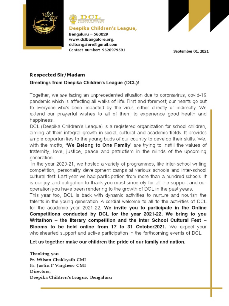 Respected Sir/Madam: Deepika Children's League | PDF | Social Science ...
