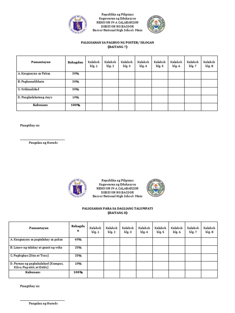 BNW Score Sheet - G7 G10 | PDF
