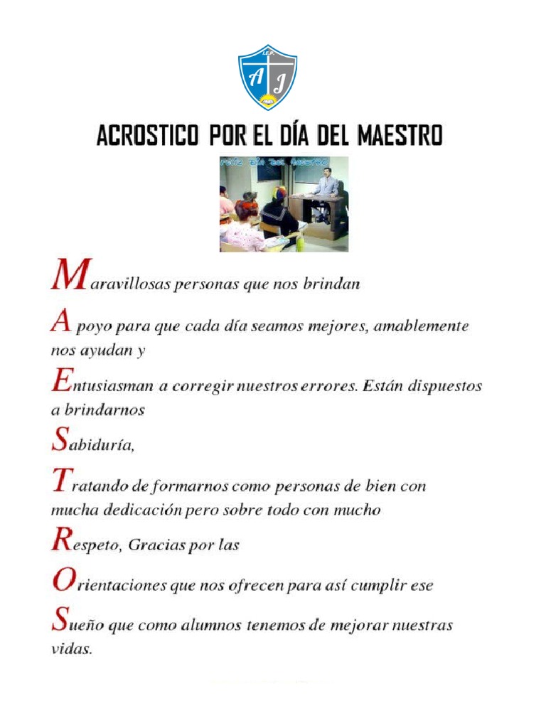 Acrostico Dia Del Maestro | PDF