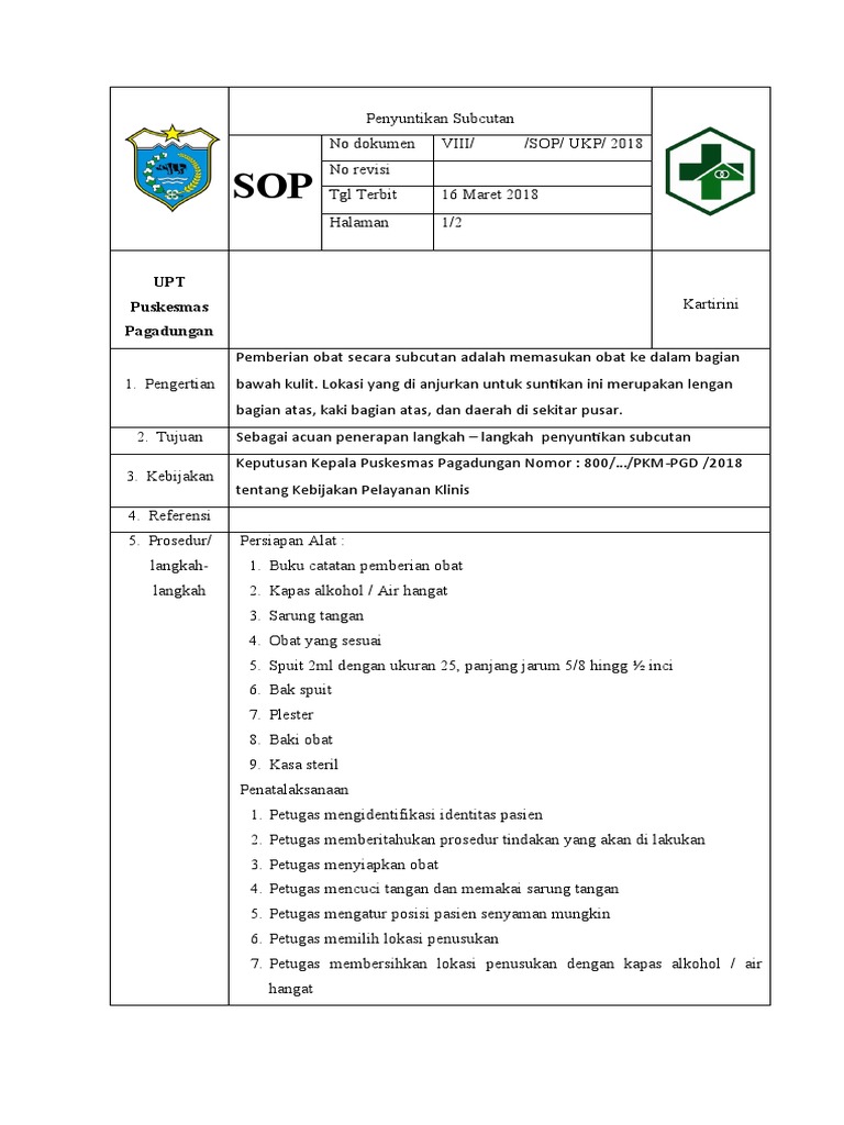 7.6.1.1 Sop Penyuntikan Subcutan 1 | PDF