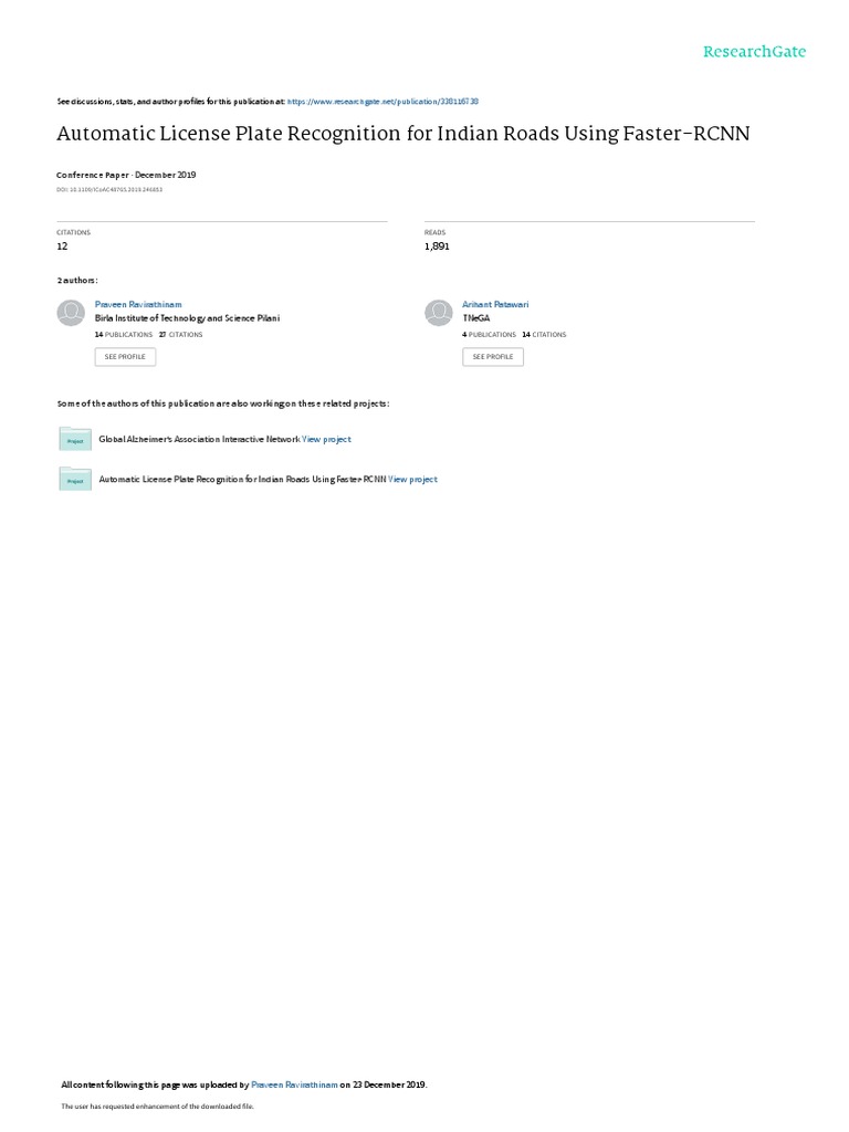 Automatic License Plate Recognition For Indian Roads Using Faster Rcnn Pdf Optical Character