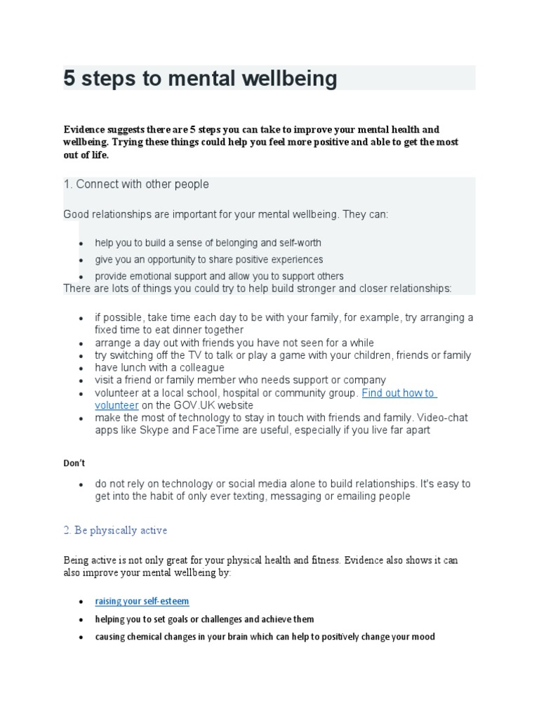 5 Steps To Mental Wellbeing | PDF | Mental Health | Well Being