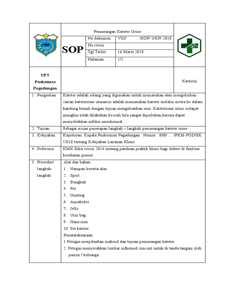 SOP Pemasangan Kateter Urine | PDF