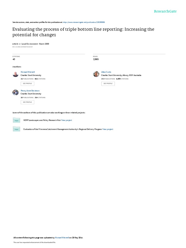 Evaluating The Process of Triple Bottom Line Repor | PDF ...