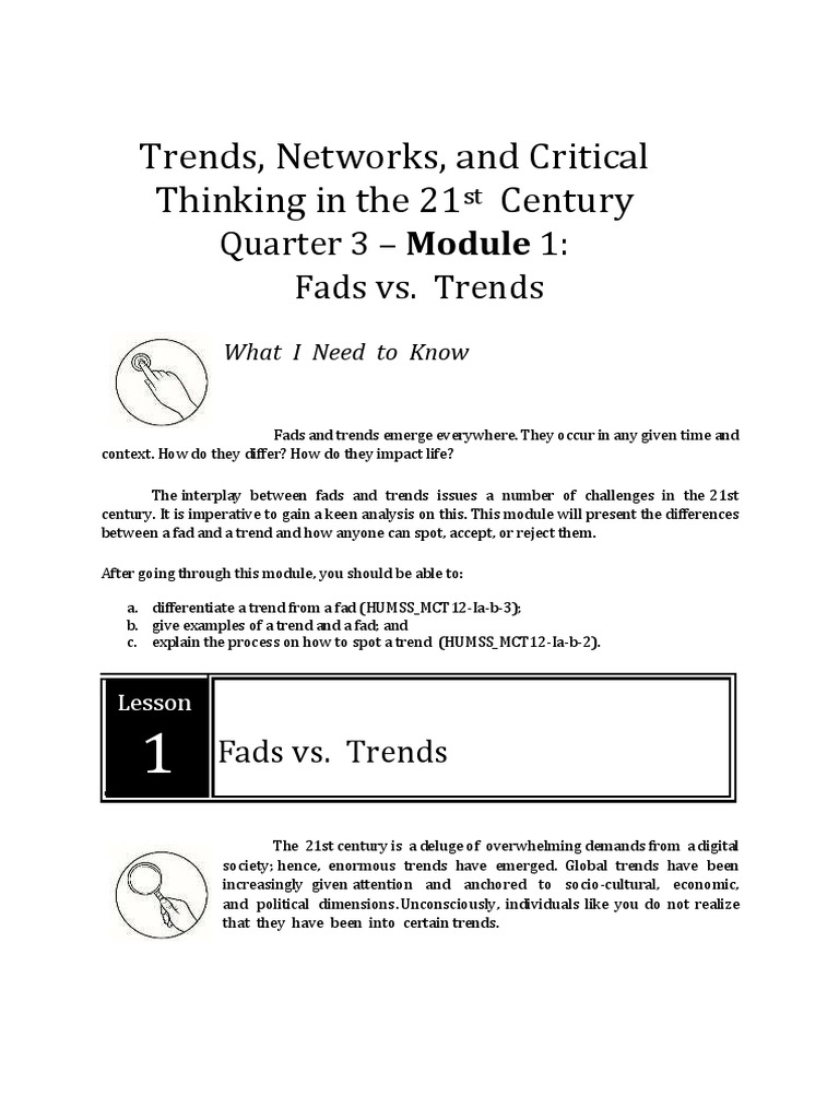 Trends, Networks, and Critical Thinking in The 21 Century: Quarter 3 - Module 1: Fads vs. Trends ...