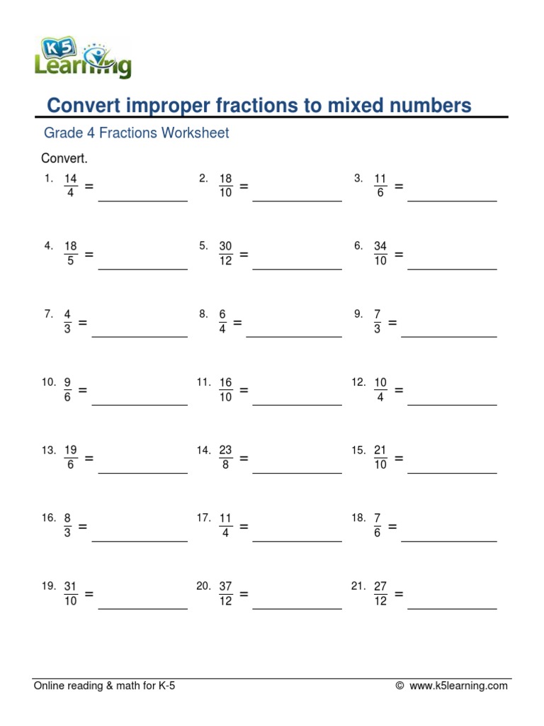 Grade 4 Improper Fractions To Mixed Numbers D | PDF | Signal Processing ...