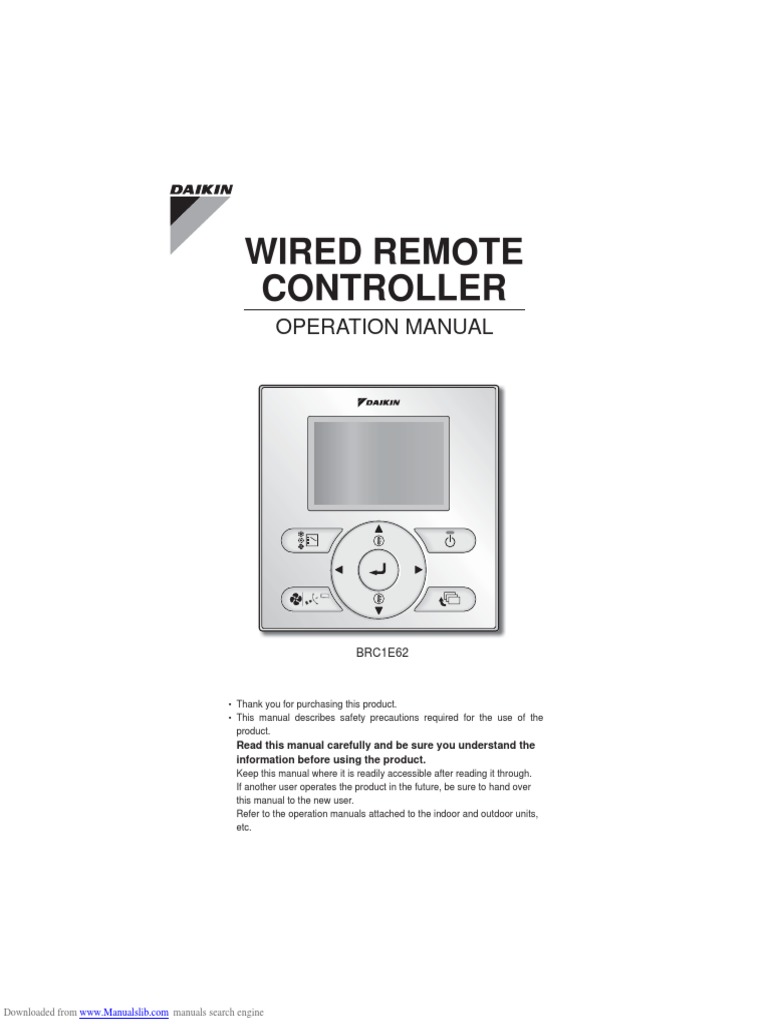 Wired Remote Controller: Operation Manual | PDF | Menu (Computing) | Backlight