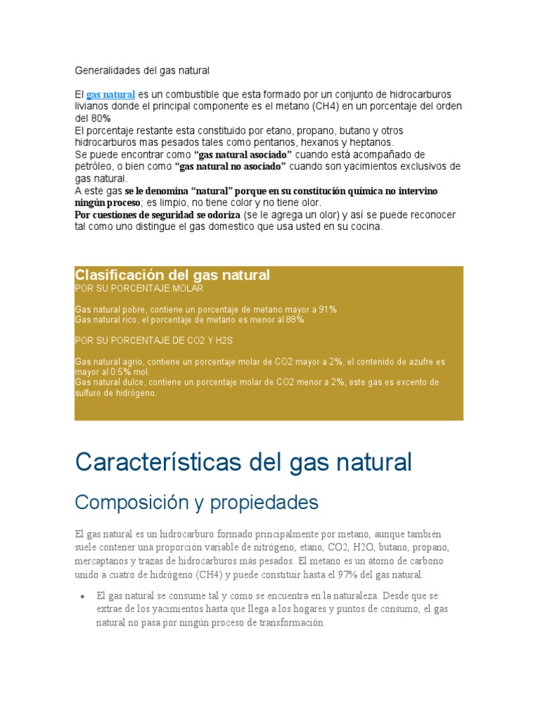 Generalidades del gas natural y su composición | PDF | Gas natural ...