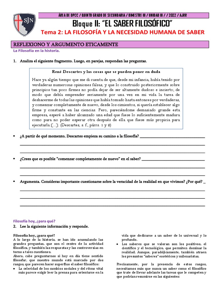 DPCC5 U3 B2 T2 La Filosofia y La Necesidad Humana Del Saber | PDF | Conocimiento | Verdad