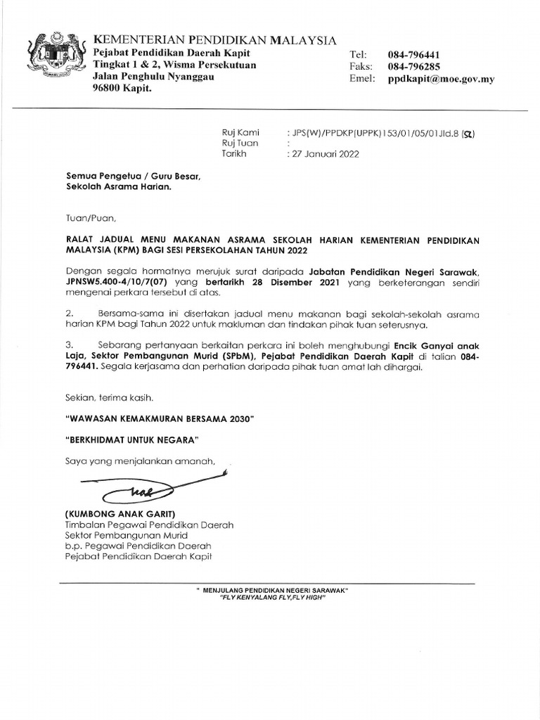 Jadual Menu Makanan Asrama (KPM) 2022 | PDF