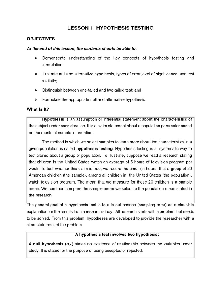 Hypothesis Testing.2 Ho | PDF | Type I And Type Ii Errors | Statistical ...
