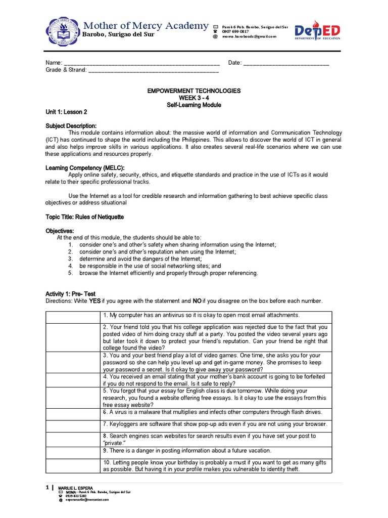 Class Notes For Ict shs1 | PDF | Malware | Cyberspace