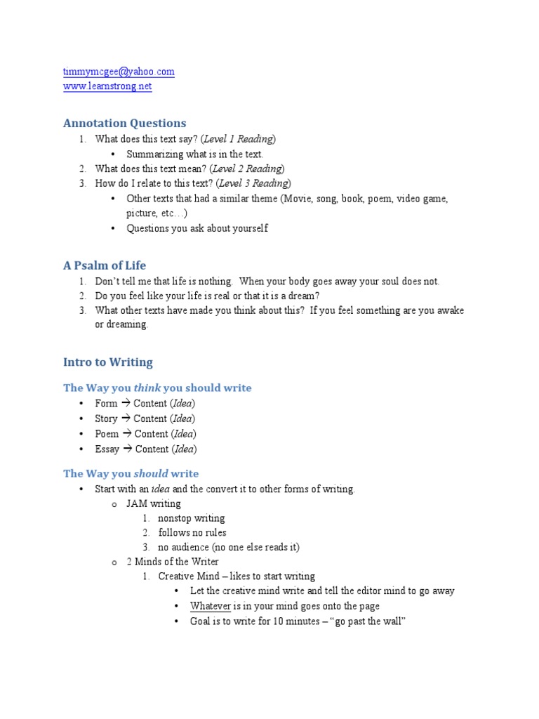 Annotation and Writing Intro - Tim McGee | PDF | Plot (Narrative)