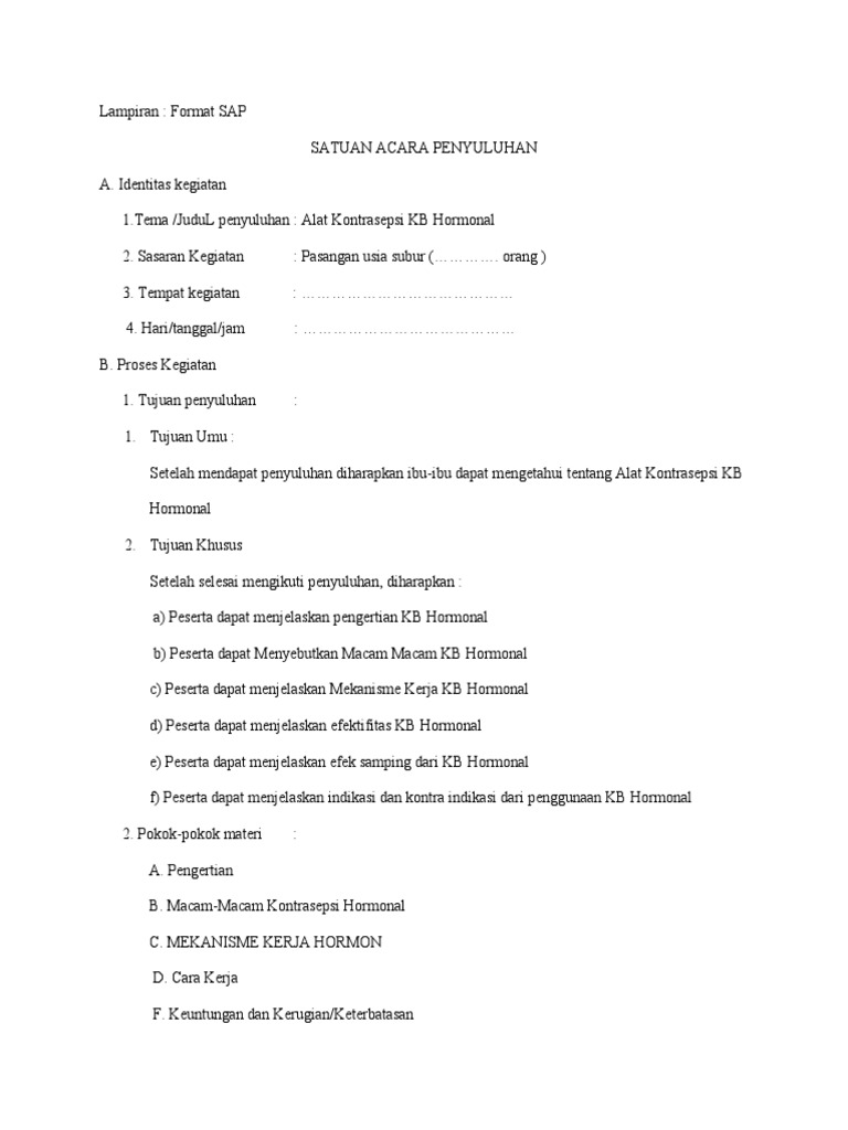 Sap KB Hormonal | PDF | Pengembangan Diri | Kesehatan Holistik
