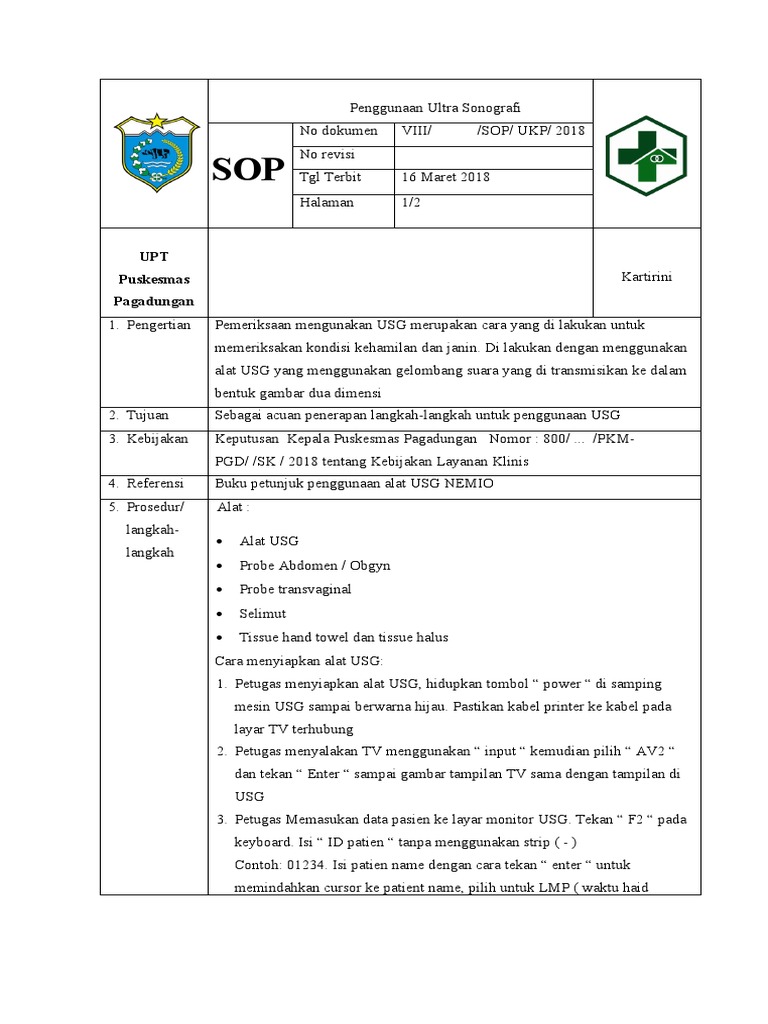 7.6.1.1 Sop Penggunaan Usg | PDF