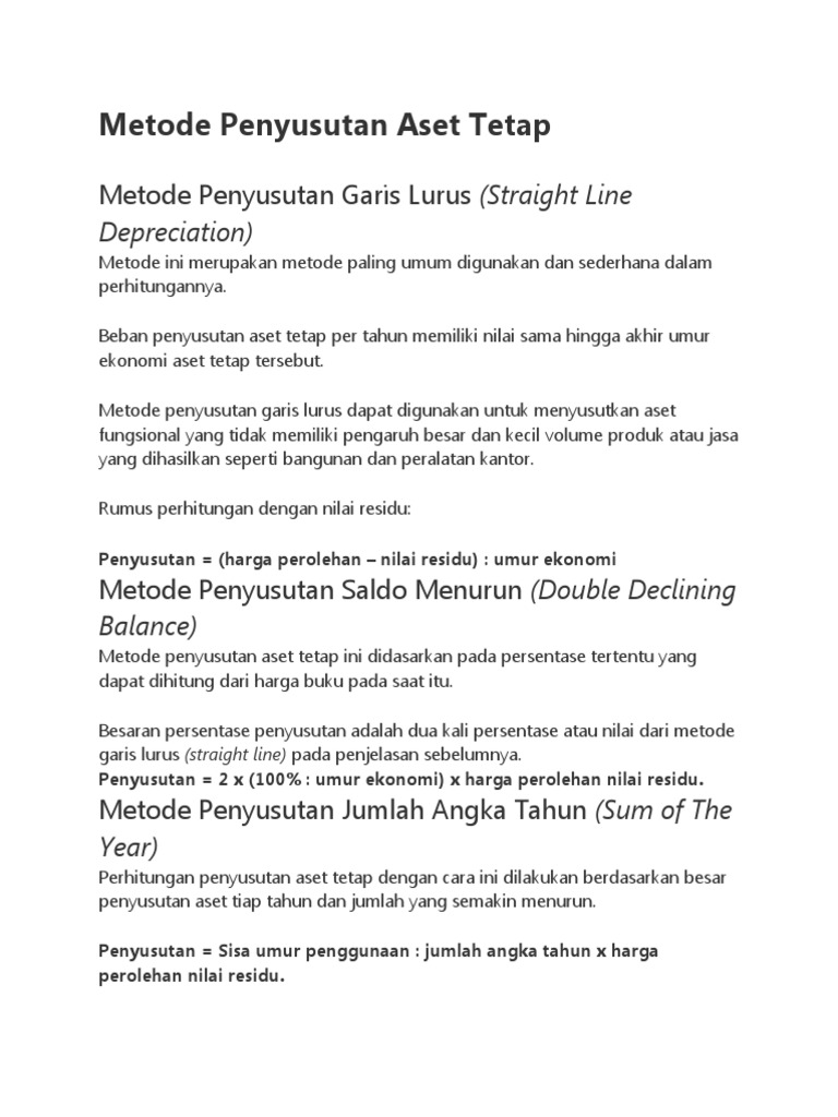 Metode Penyusutan Aset Tetap | PDF Metode Penyusutan Aset Tetap | PDF