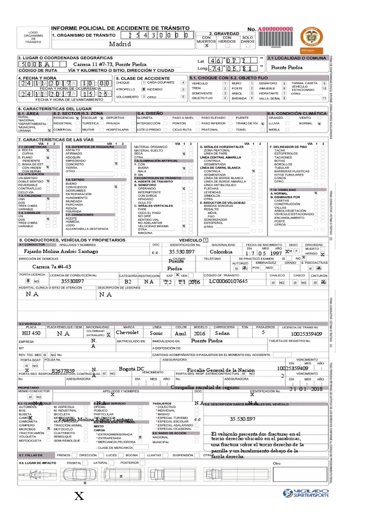 Ipat Informe Policial de Accidente de Transito Formato | PDF