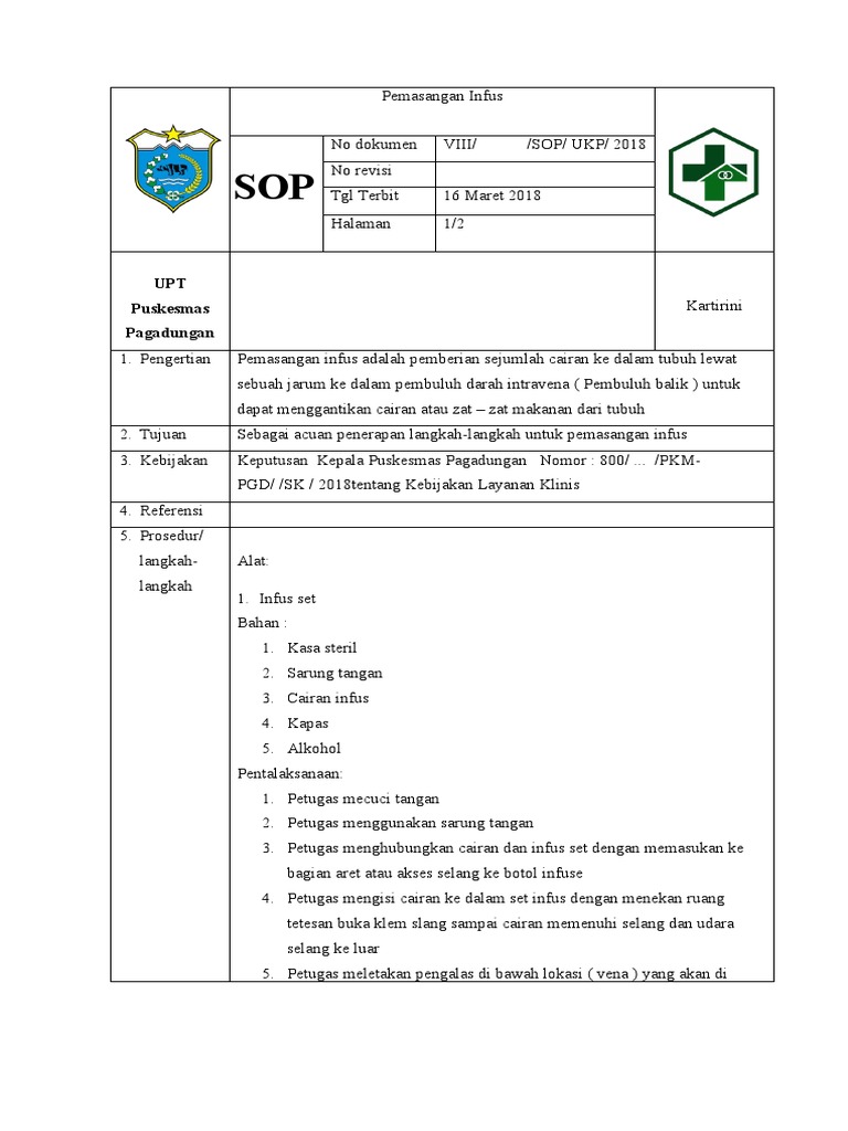 7.6.1.1 Sop Pemasangan Infus | PDF
