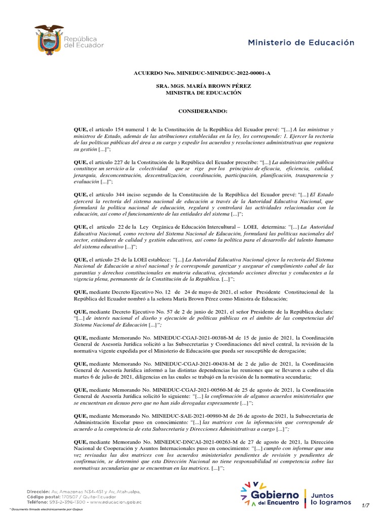 mineduc-mineduc-2022-00001-a_de_19_de_enero_de_2022 (1) | PDF | Ecuador ...