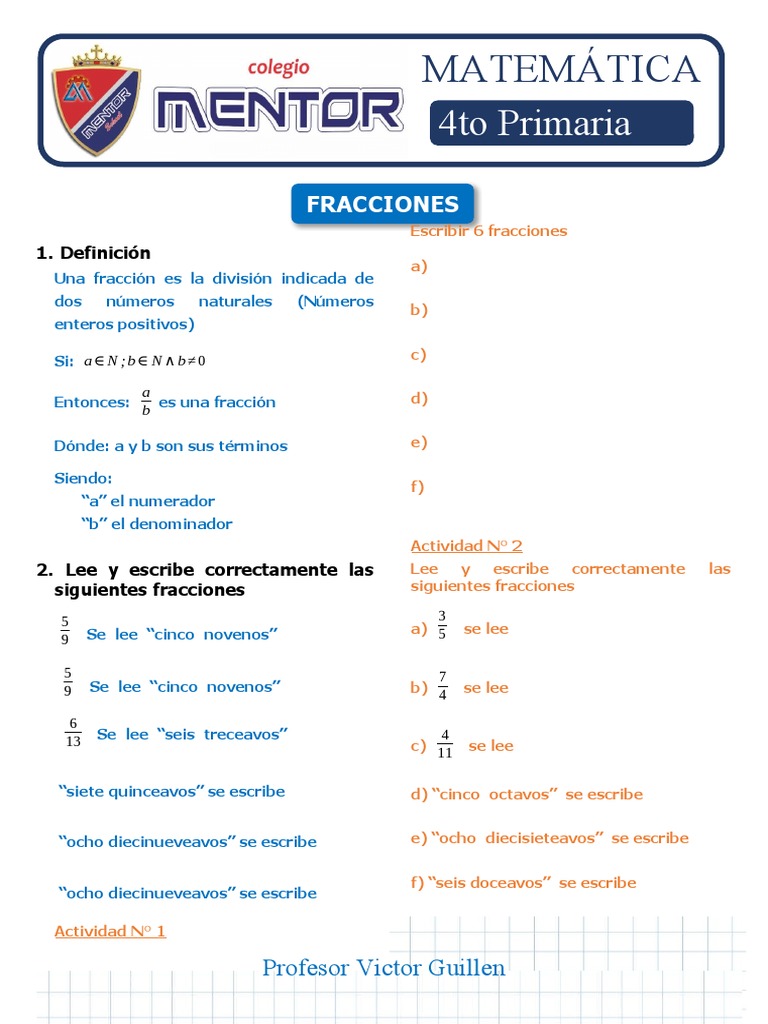 Fracciones - 4to | PDF | Conceptos matemáticos | Notación Matemática