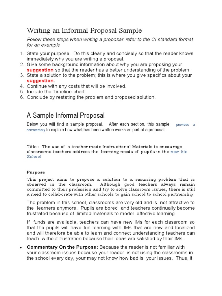 Informal Proposal Writing Guide | PDF | Teachers | Learning