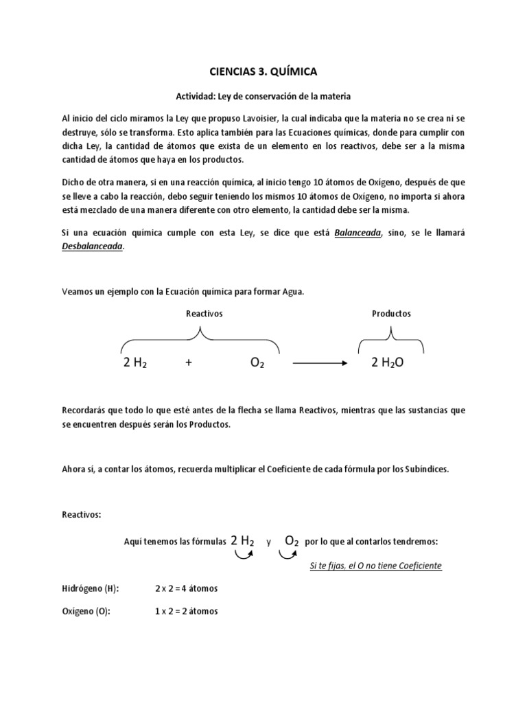 Balanceo de Ecuaciones Químicas | PDF | Química | Química Física