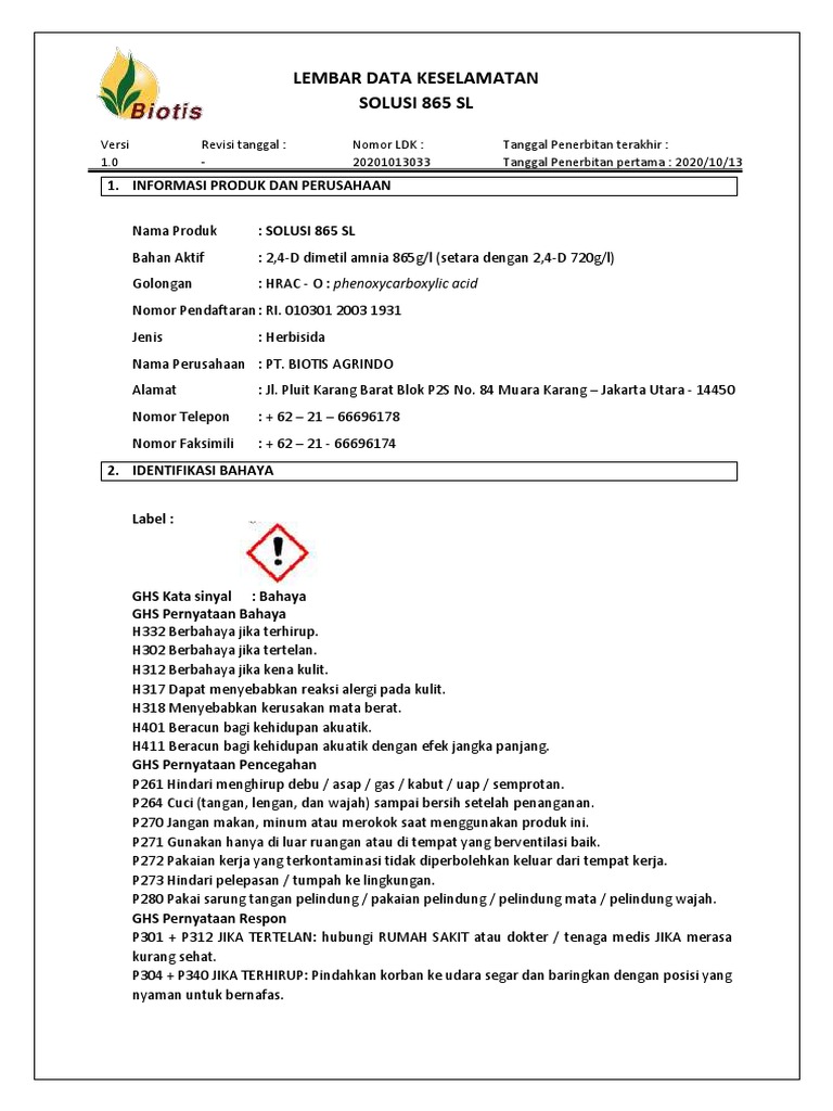 033 MSDS Solusi-865-Sl GHS | PDF