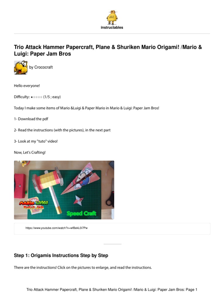Trio Attack Hammer Papercraft, Plane & Shuriken Mario Origami! /mario ...