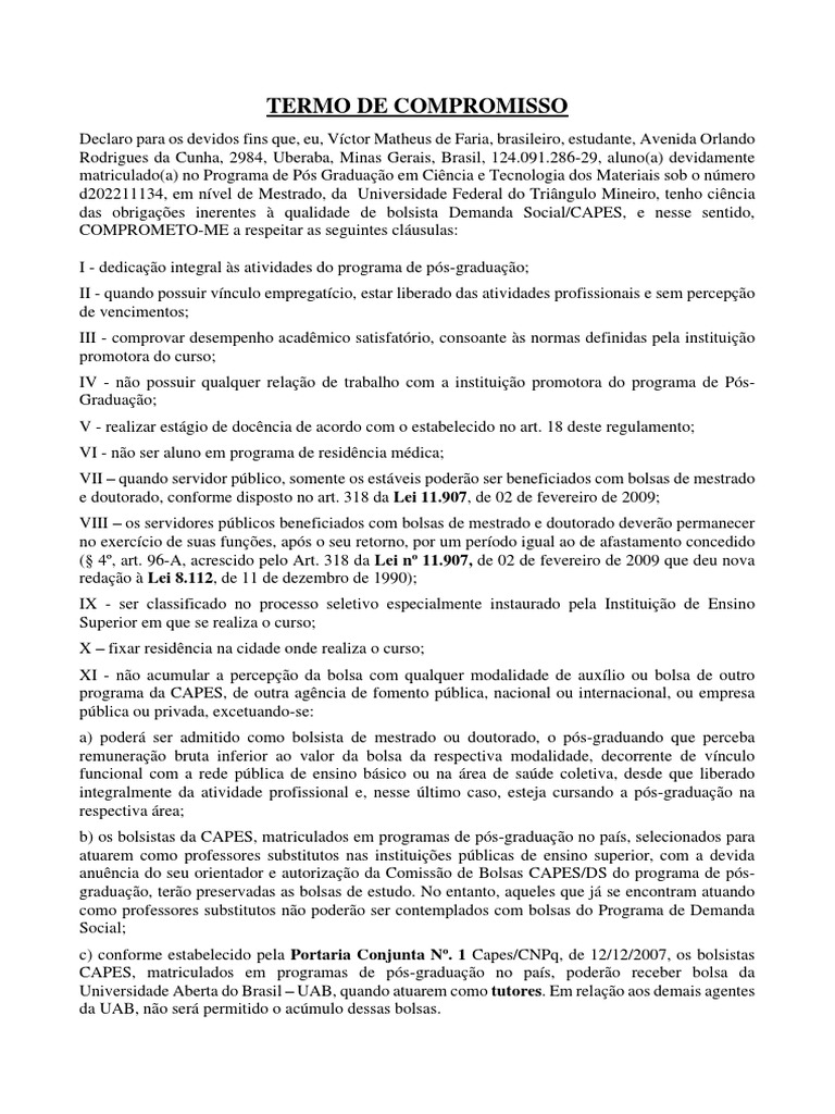 Modelo de Termo de Compromisso Download | PDF | Pós-graduação | Mestrado Modelo de Termo de Compromisso Download | PDF | Pós-graduação | Mestrado