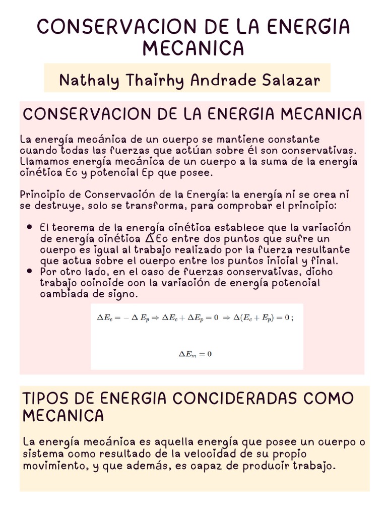 Conservación de la Energía Mecánica | PDF | Energía potencial | Energía ...