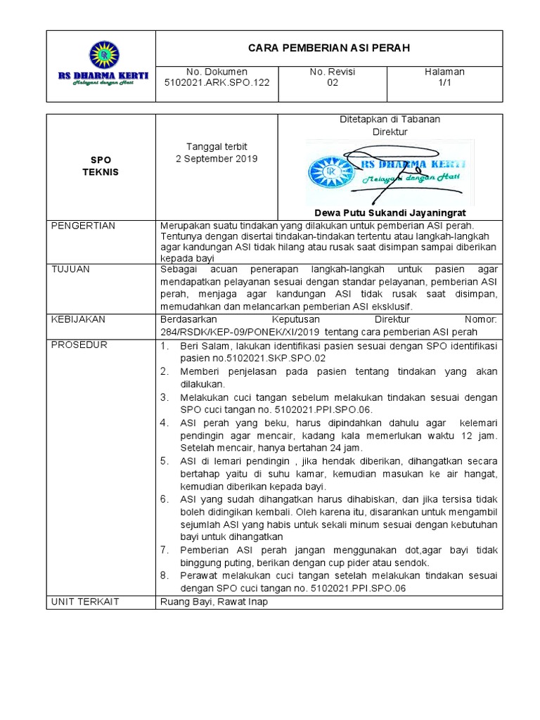 Prosedur Pemberian ASI Perah | PDF