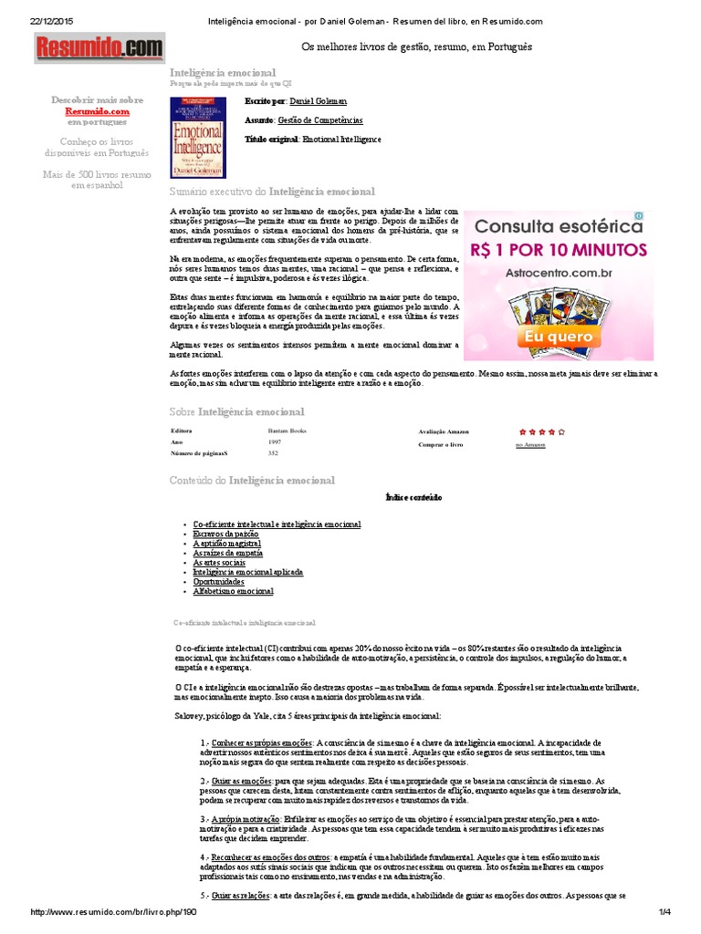Inteligência Emocional Por Daniel Goleman Pdf Emoções Empatia