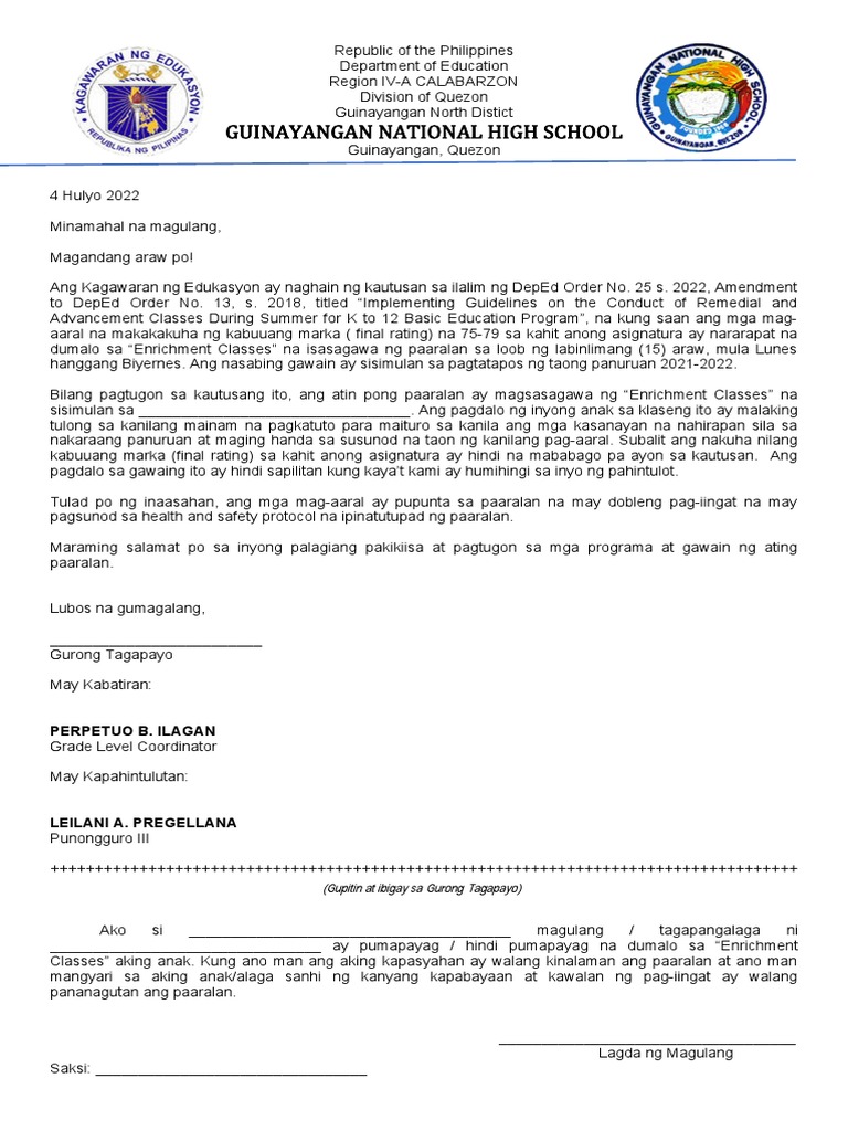 Enrichment Classes Letter | PDF