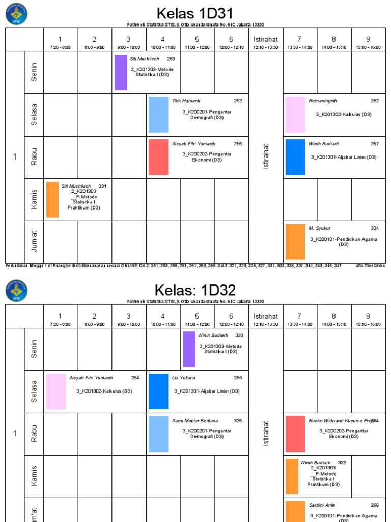 Jadwal Kelas - Week 1 | PDF