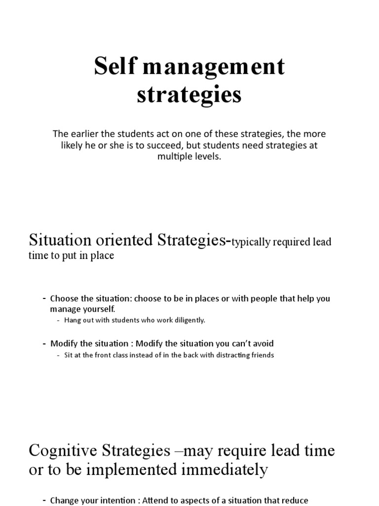 Self Management Strategies | PDF