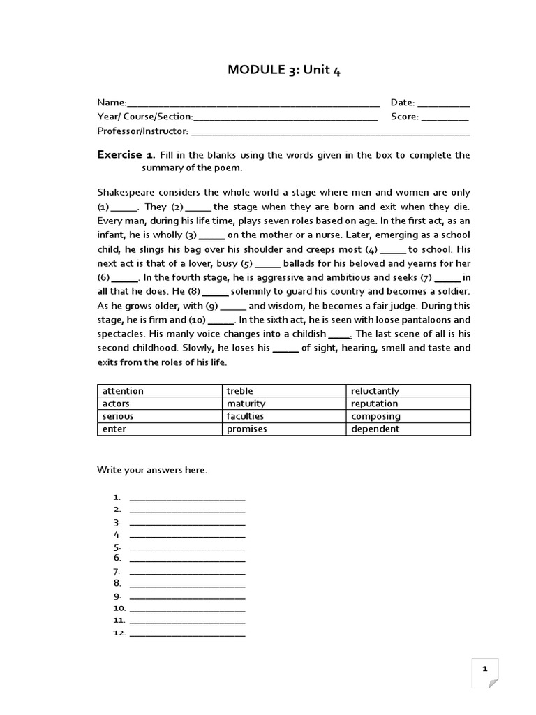 MODULE 3: Unit 4: Exercise 1 | PDF