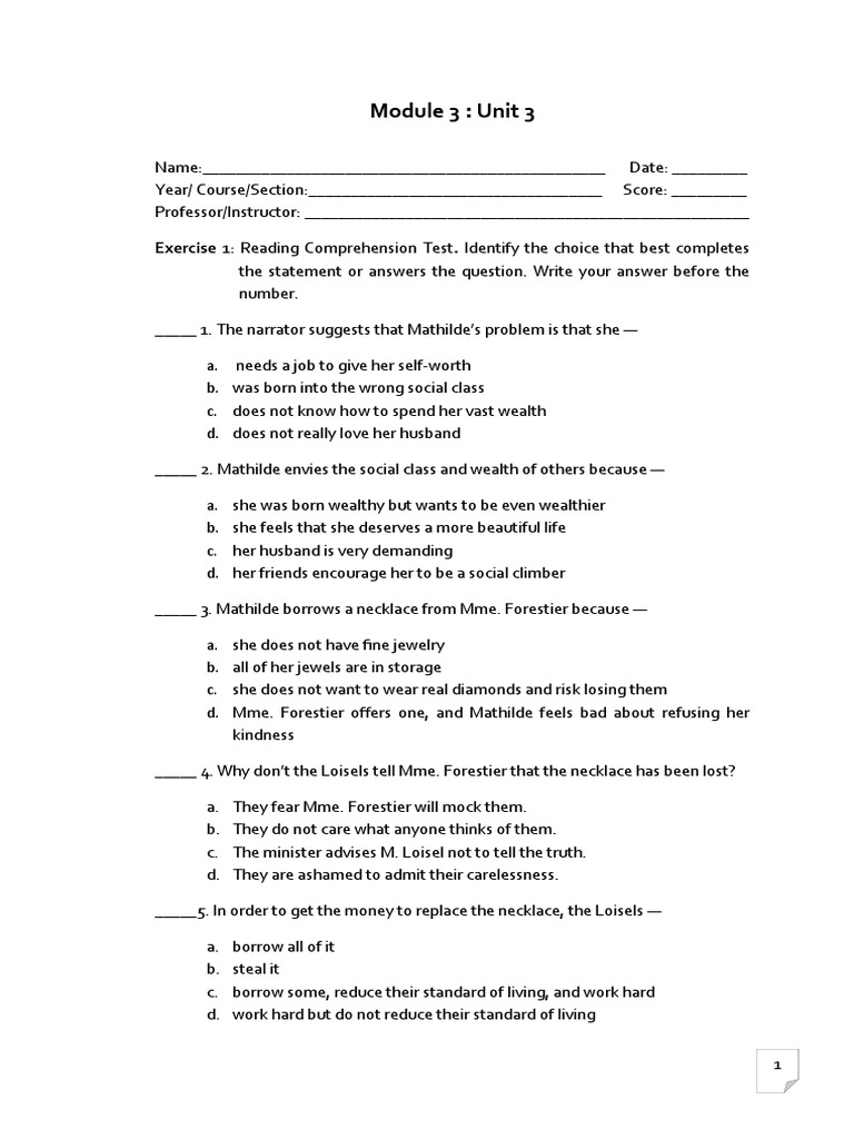 Module3 Unit3 Exercises (1) .Docxfourth Week | PDF