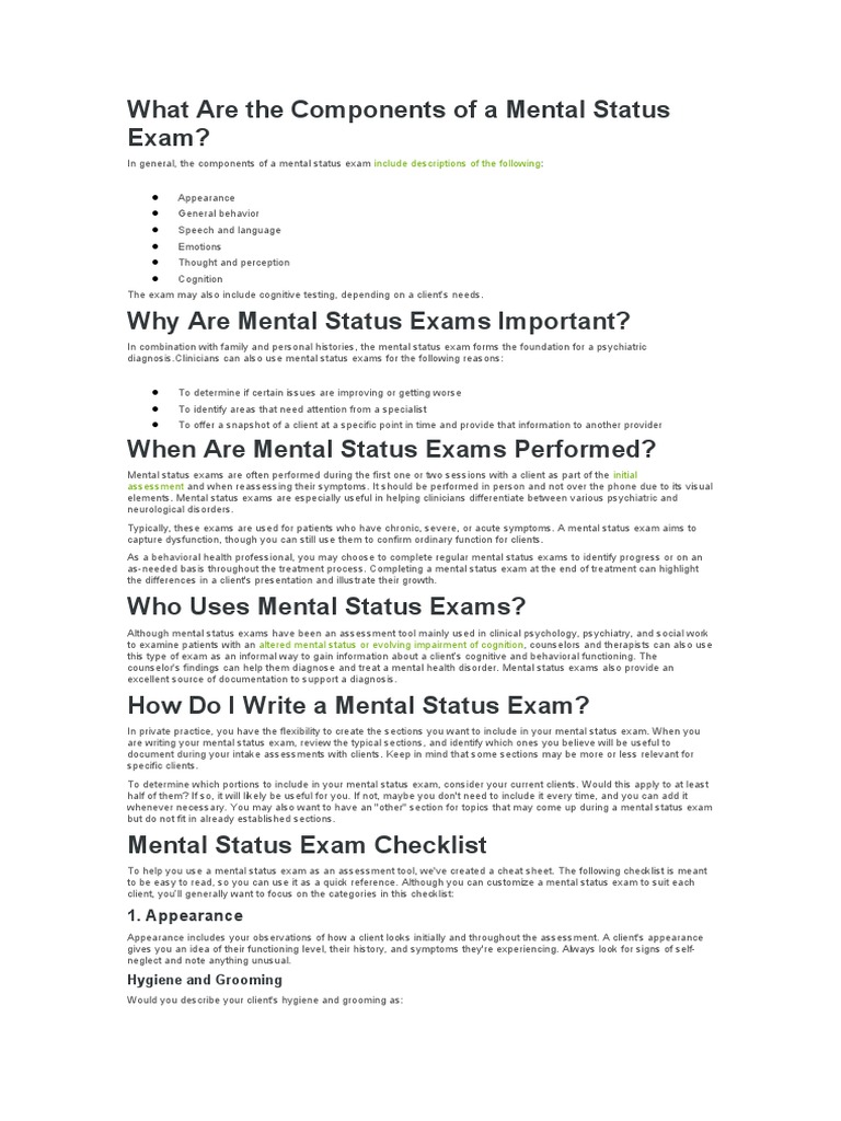 Mental Status Exam | PDF | Mental Disorder | Psychiatry
