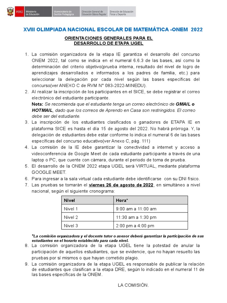 Guía ONEM 2022: Etapa UGEL Virtual | PDF | Videotelefonía