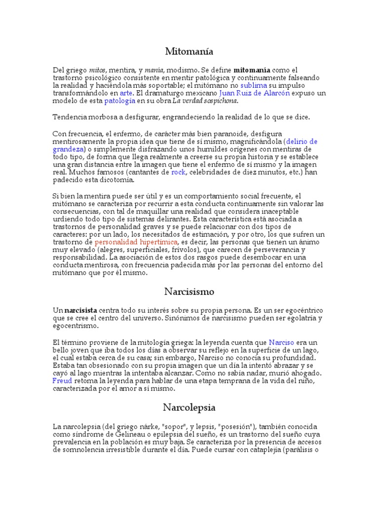 Mitomanía y Narcisismo: Conexiones Psicológicas | PDF | Medicina CLINICA | Enfermedades y trastornos