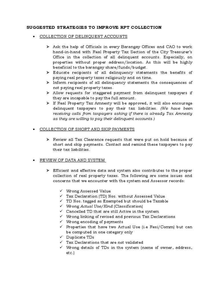 Suggested Strategies To Improve RPT Collection | PDF | Taxes | Property Tax