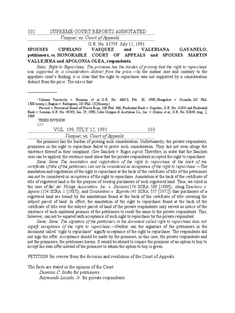 102 Supreme Court Reports Annotated: Vasquez vs. Court of Appeals | PDF ...